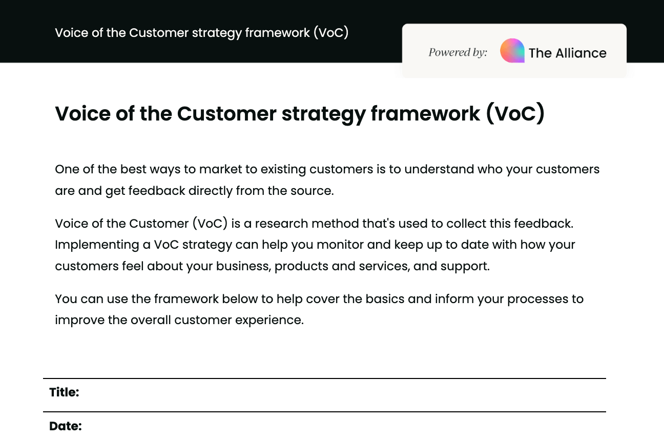 Voice of the Customer (VoC) strategy framework