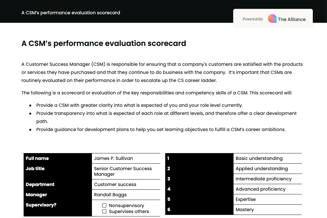 A CSM’s performance evaluation scorecard