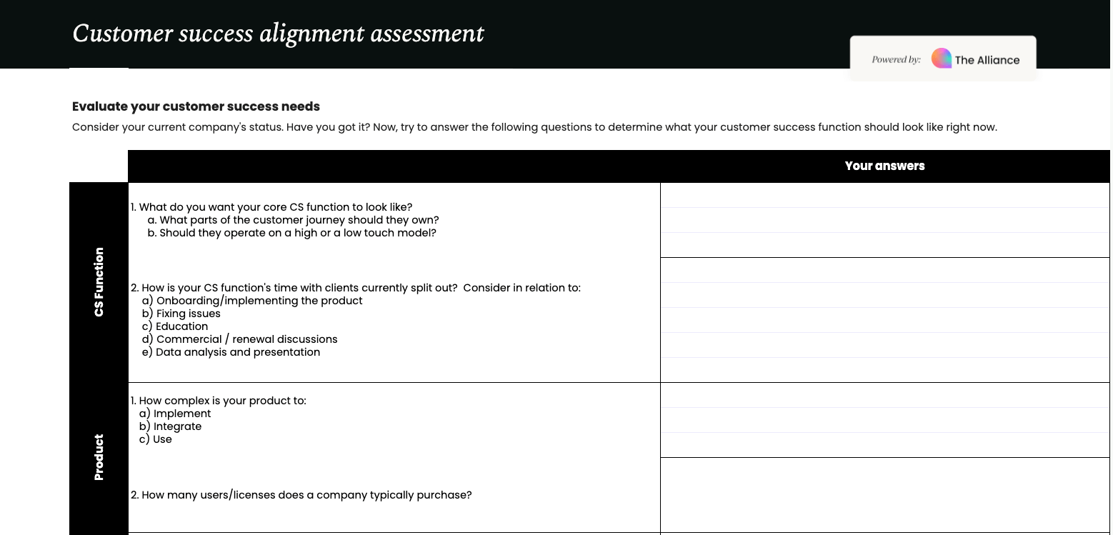Customer success alignment assessment