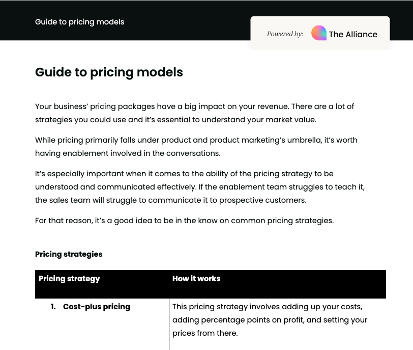 Guide to pricing models
